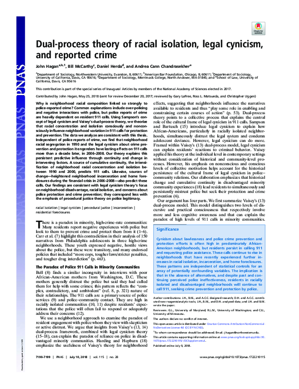 (PDF) Dual-process theory of racial isolation, legal cynicism, and ...