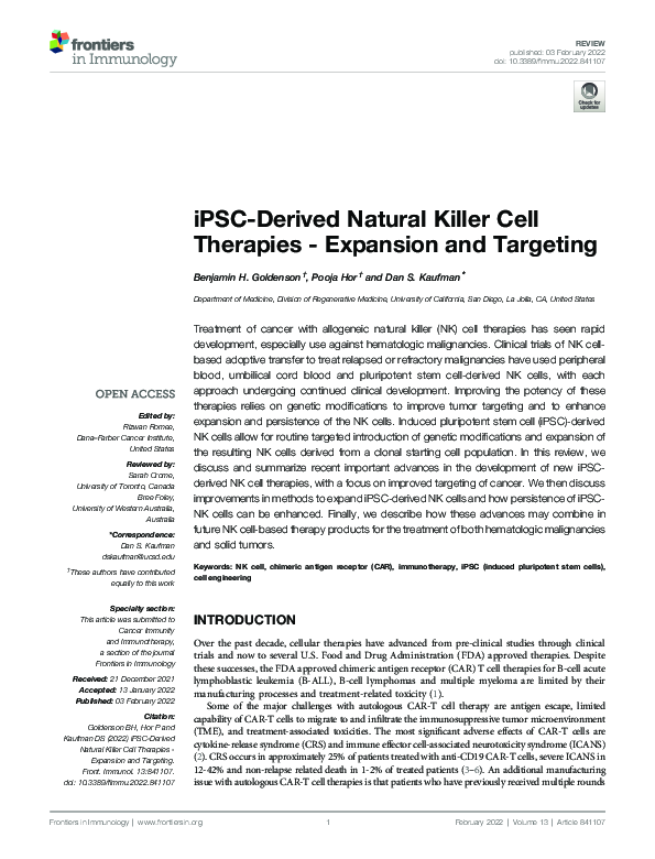 (PDF) iPSC-Derived Natural Killer Cell Therapies - Expansion and ...