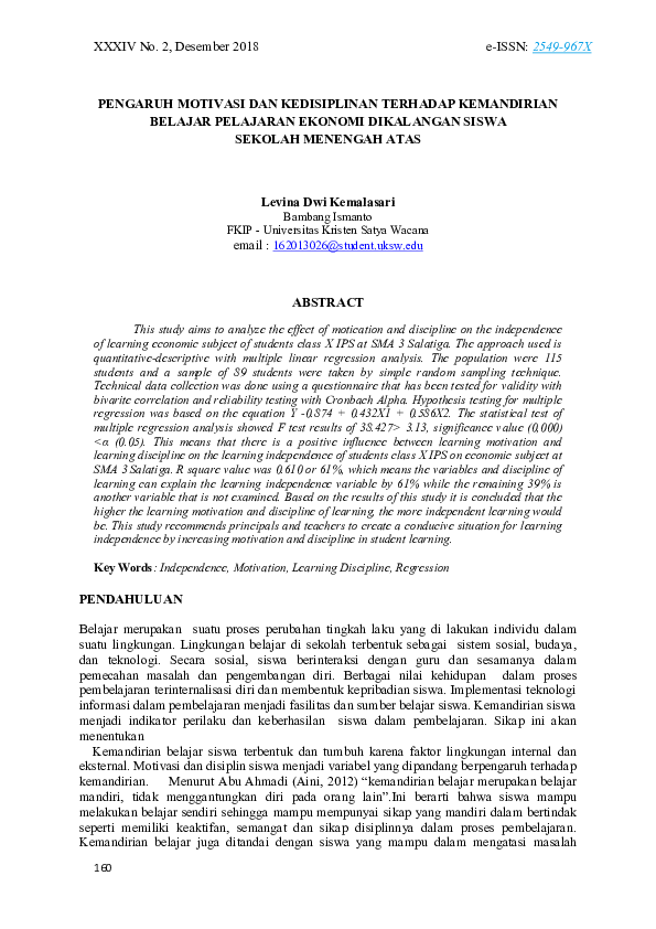 (PDF) Pengaruh Motivasi Belajar Dan Kedisiplinan Belajar Terhadap Kemandirian Belajar Siswa
