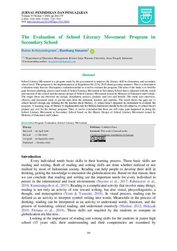 (PDF) The Evaluation of School Literacy Movement Program in Secondary School