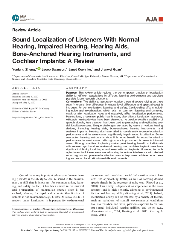 (PDF) Sound Localization of Listeners With Normal Hearing, Impaired ...