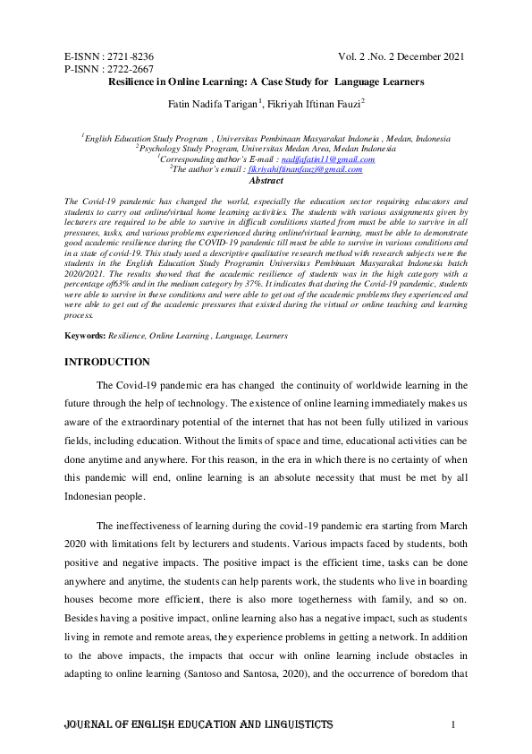 (PDF) Resilience in Online Learning: A Case Study for Language Learners