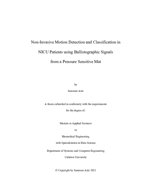 (PDF) Non-Invasive Motion Detection and Classification in NICU Patients using Ballistographic ...