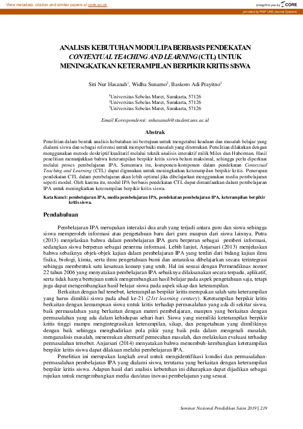 (PDF) Analisis Kebutuhan Modul Ipa Berbasis Pendekatan Contextual Teaching and Learning (CTL ...