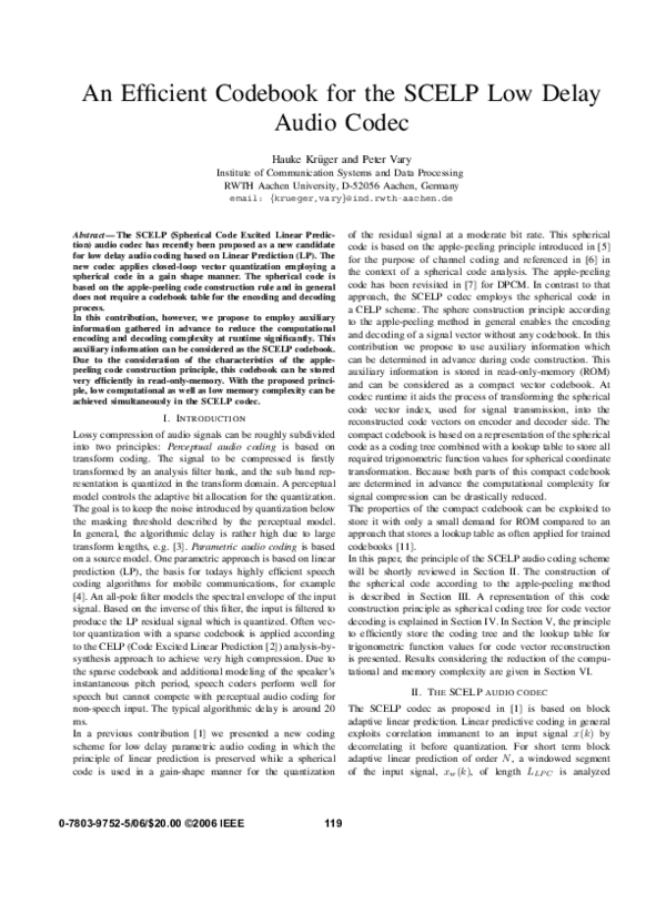 (PDF) An Efficient Codebook for the SCELP Low Delay Audio Codec