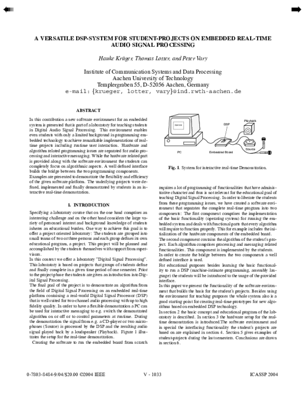 (PDF) A versatile DSP-system for student-projects on embedded real-time audio signal processing