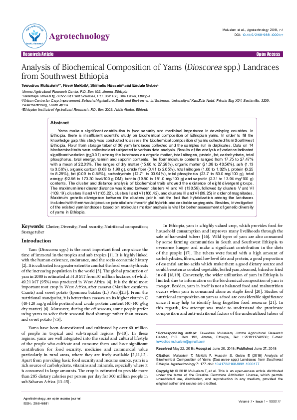 (PDF) Analysis of Biochemical Composition of Yams (Dioscorea spp.) Landraces from Southwest Ethiopia