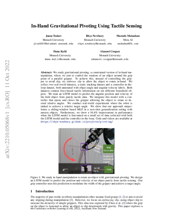 (PDF) In-Hand Gravitational Pivoting Using Tactile Sensing