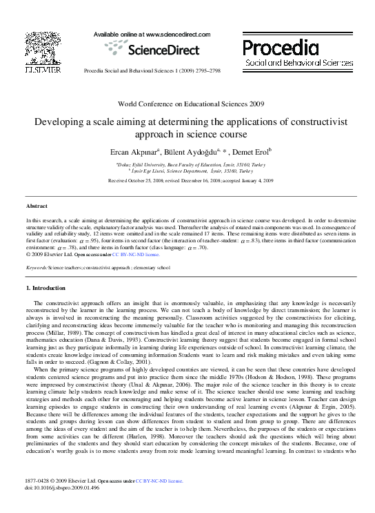 (PDF) Developing a scale aiming at determining the applications of constructivist approach in ...