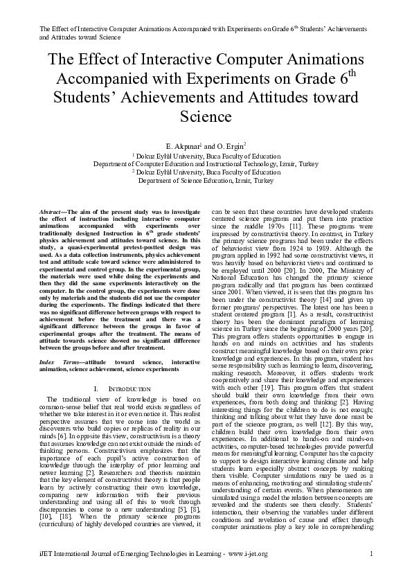 (PDF) The Effect of Interactive Computer Animations Accompanied with Experiments on Grade 6th ...