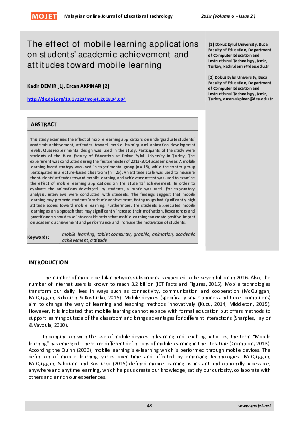 (PDF) The effect of mobile learning applications on students' academic ...