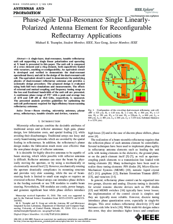 Pdf Phase Agile Dual Resonance Single Linearly Polarized Antenna Element For Reconfigurable