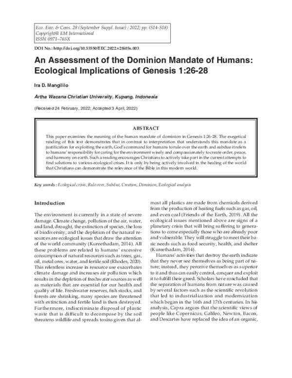 (PDF) An Assessment of the Dominion Mandate of Humans: Ecological ...