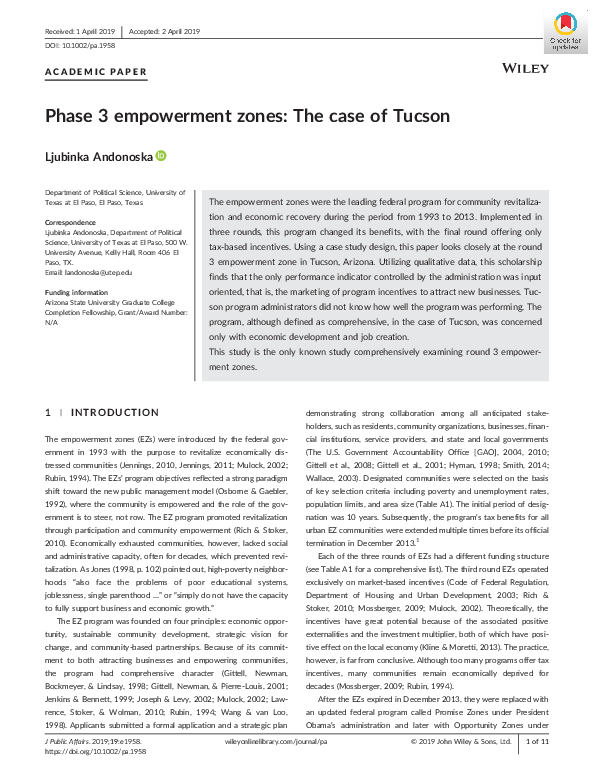 (PDF) Phase 3 empowerment zones: The case of Tucson