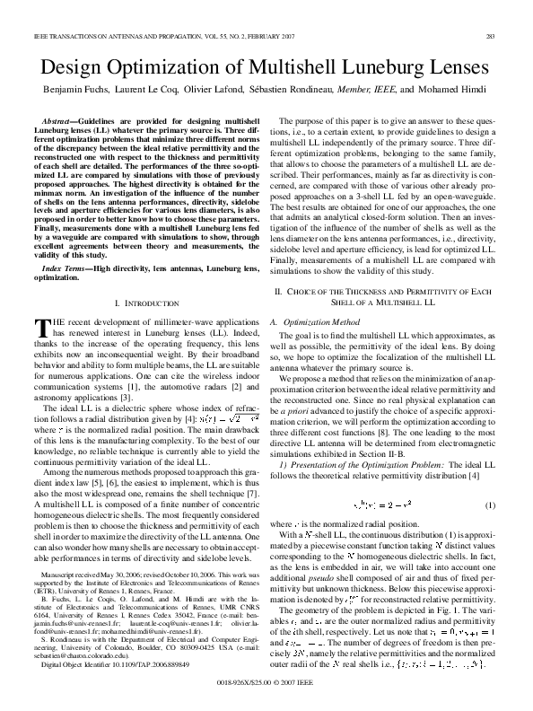 (PDF) Design Optimization of Multishell Luneburg Lenses | Sébastien Rondineau - Academia.edu