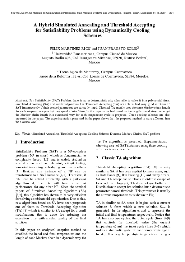 Pdf A Hybrid Simulated Annealing And Threshold Accepting For For