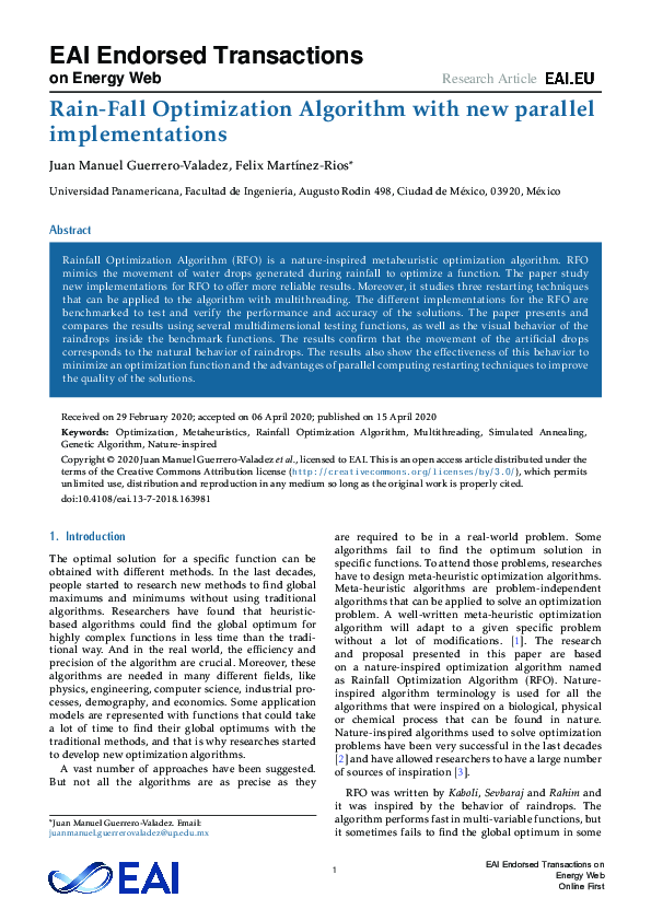 Pdf Rain Fall Optimization Algorithm With New Parallel Implementations