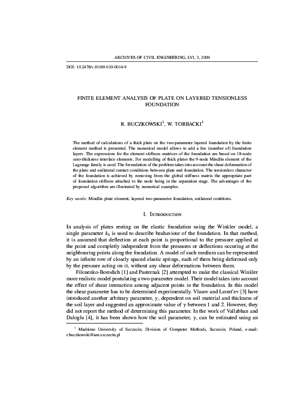 (PDF) Finite Element Analysis of Plate on Layered Tensionless Foundation