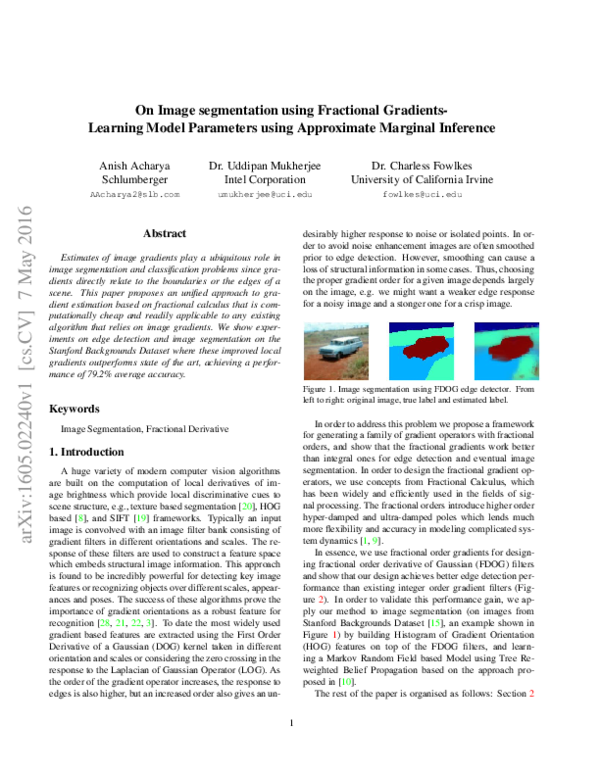 Pdf On Image Segmentation Using Fractional Gradients Learning Model Parameters Using