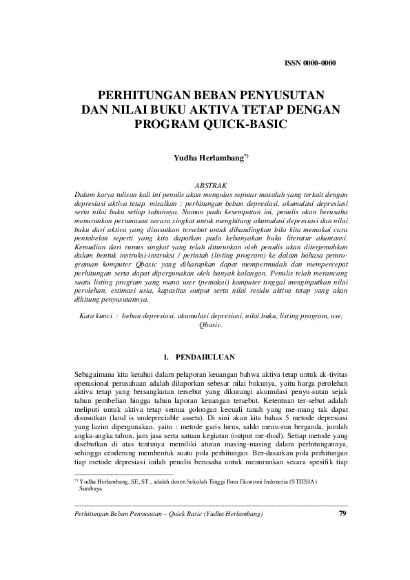 (PDF) Perhitungan Beban Penyusutan Dan Nilai Buku Aktiva Tetap Dengan Program Quick-Basic