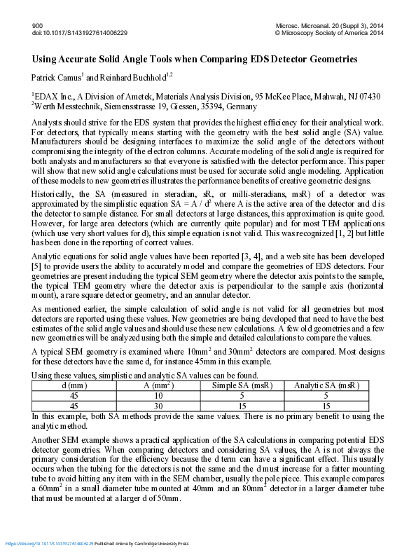 (PDF) Using Accurate Solid Angle Tools when Comparing EDS Detector ...