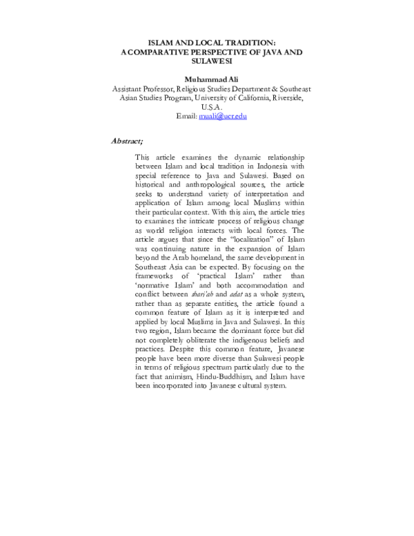 (PDF) Islam and Local Tradition: A Comparative Perspective of Java and Sulawesi
