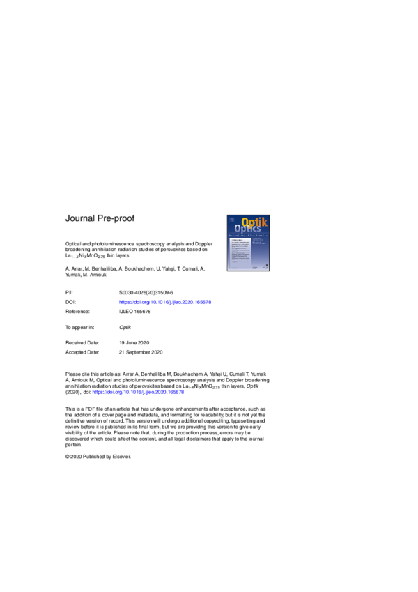 (PDF) Optical and photoluminescence spectroscopy analysis and Doppler broadening annihilation ...