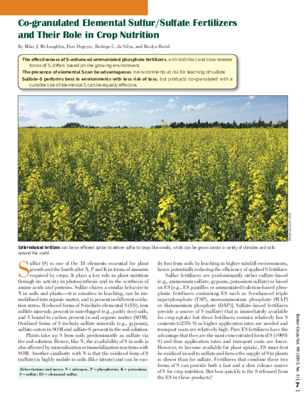 (PDF) Co-granulated elemental sulfur/sulfate fertilizers and their role ...