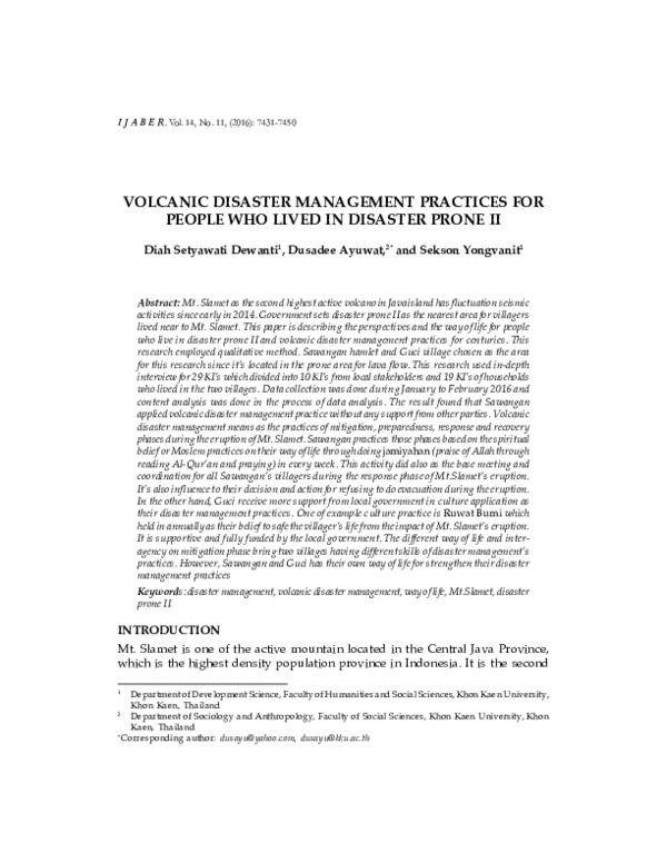 (PDF) Volcanic Disaster Management Practices for People Who Lived in ...