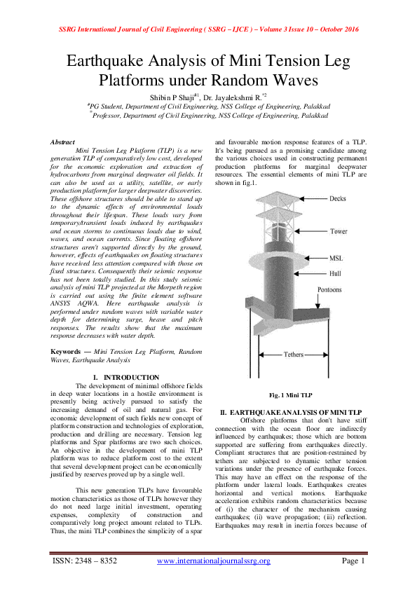 (PDF) Earthquake Analysis of Mini Tension Leg Platforms under Random Waves