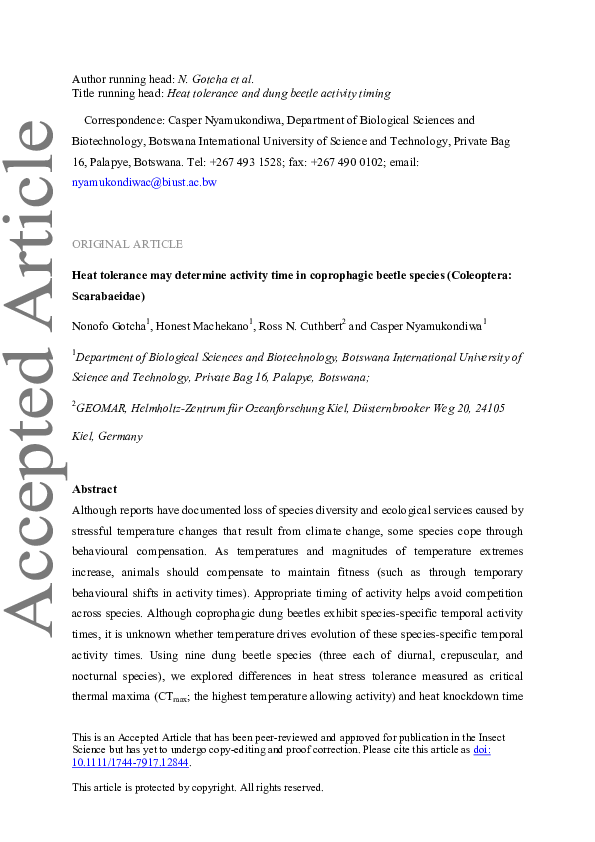 (PDF) Heat tolerance may determine activity time in coprophagic beetle ...