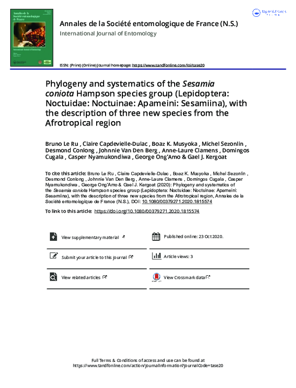 (PDF) Phylogeny and systematics of the Sesamia coniota Hampson species ...