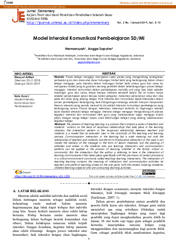 (PDF) Model Interaksi Komunikasi Pembelajaransd/MI