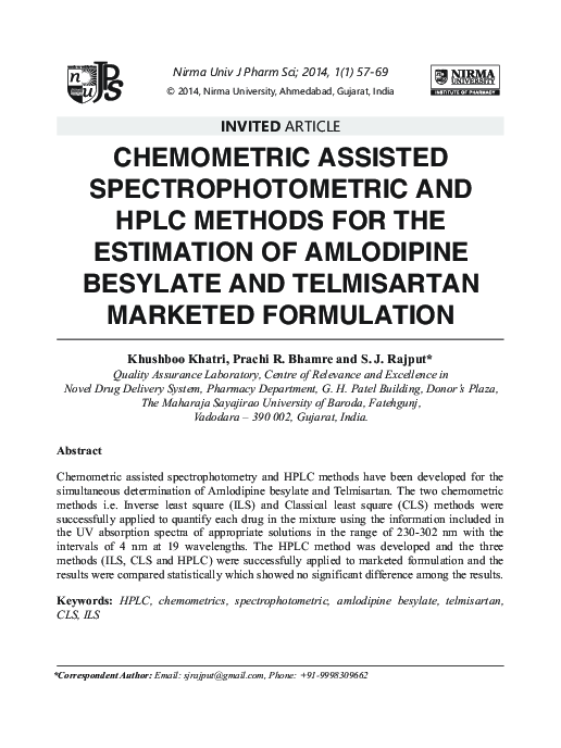 (PDF) Chemometric Assisted Spectrophotometric and HPLC Methods for the Estimation of Amlodipine ...