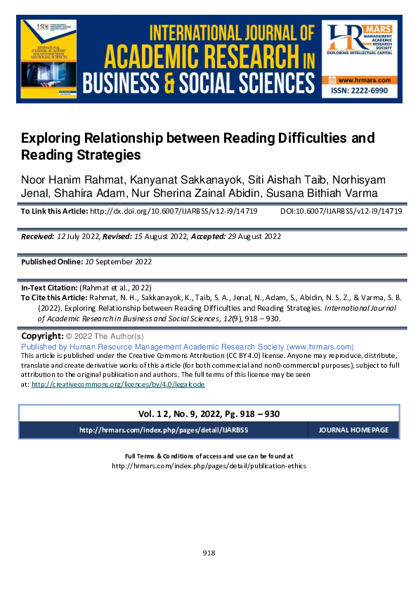 (PDF) Exploring Relationship between Reading Difficulties and Reading Strategies