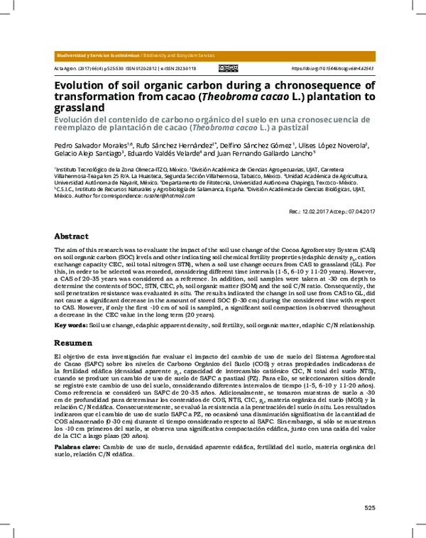 (PDF) Soil Organic Carbon in Cacao to Grassland Shift