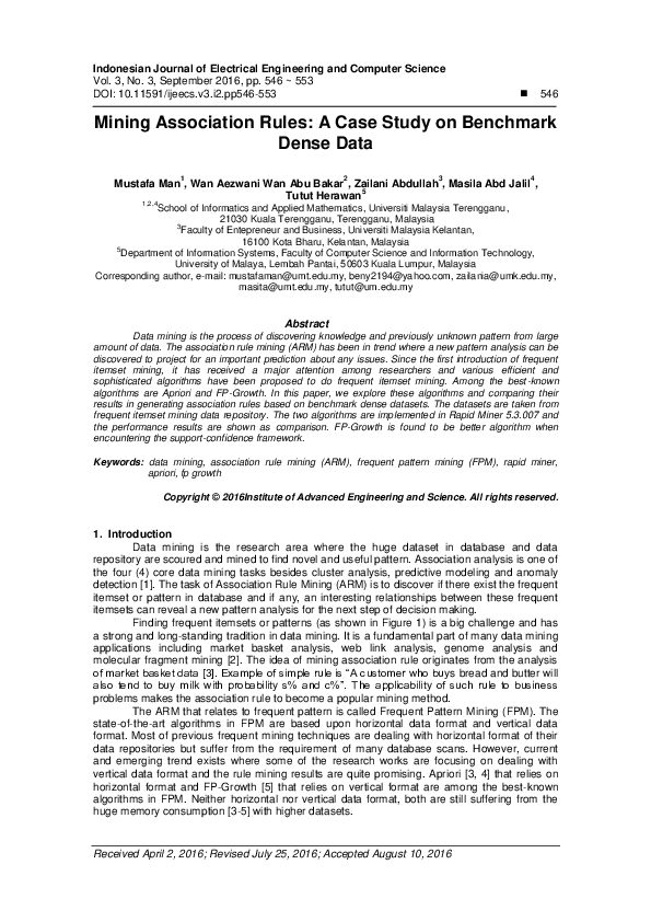 (PDF) Mining Association Rules: A Case Study on Benchmark Dense Data