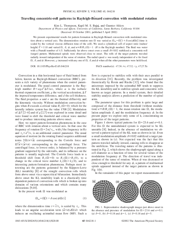 Pdf Traveling Concentric Roll Patterns In Rayleigh Bénard Convection With Modulated Rotation