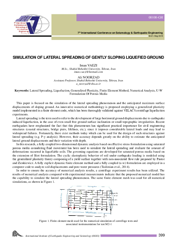 (PDF) Simulation of Lateral Spreading of Gently Sloping Liquefied Ground