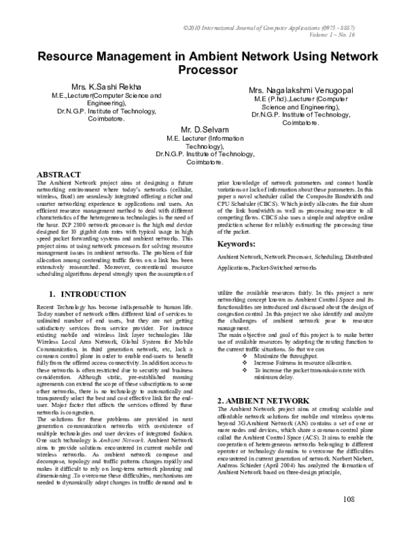 (PDF) Resource Management in Ambient Network using Network Processor