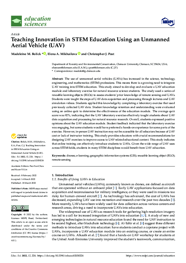 (PDF) Teaching Innovation in STEM Education Using an Unmanned Aerial ...