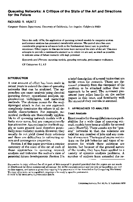 (PDF) Queueing Networks: A Critique of the State of the Art and Directions for the Future