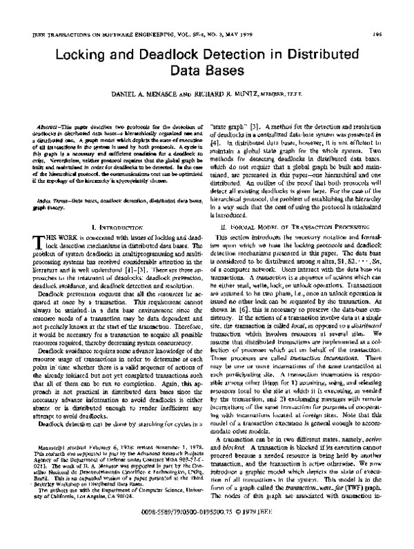 (PDF) Locking and Deadlock Detection in Distributed Data Bases