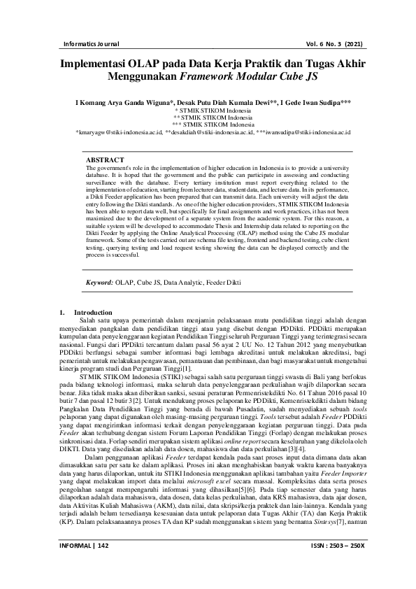 (PDF) Implementasi OLAP pada Data Kerja Praktik dan Tugas Akhir Menggunakan Framework Modular ...