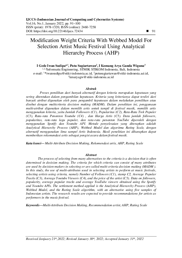 (PDF) Modification Weight Criteria With Webbed Model For Selection ...
