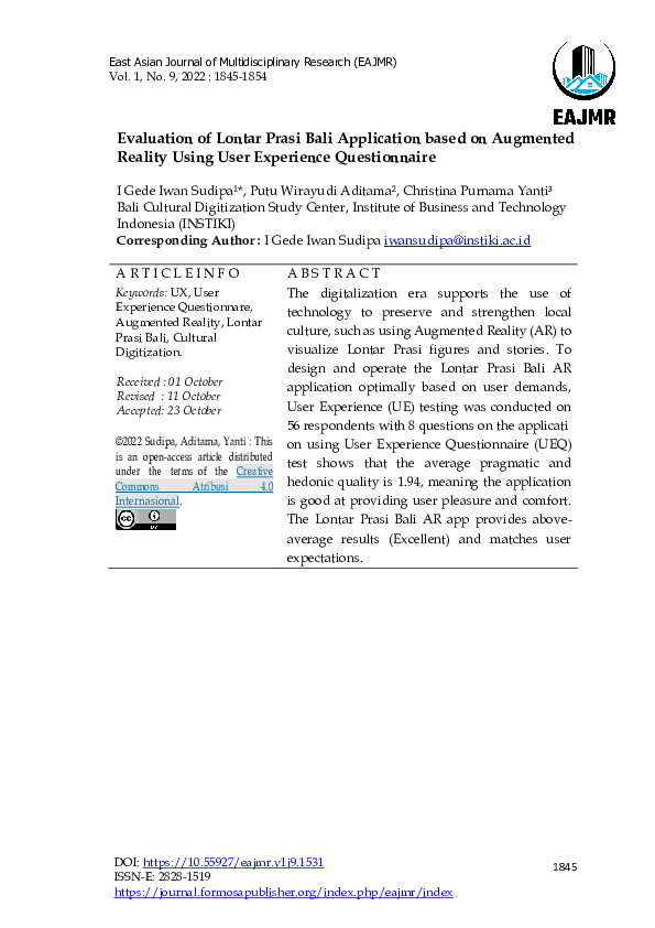 (PDF) Evaluation of Lontar Prasi Bali Application based on Augmented Reality Using User ...