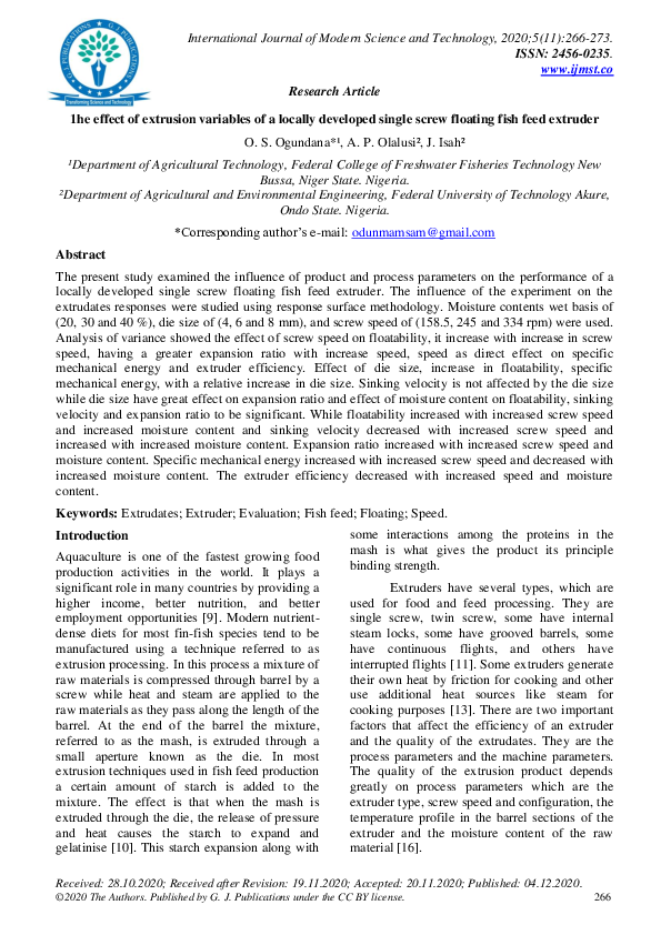 Pdf He Effect Of Extrusion Variables Of A Locally Developed Single