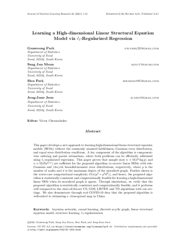 Pdf Learning A High Dimensional Linear Structural Equation Model Via