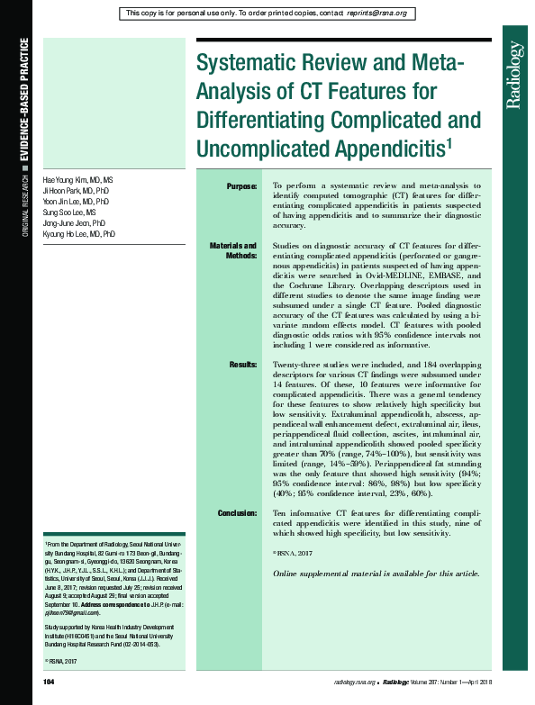 (PDF) Systematic Review and Meta-Analysis of CT Features for Differentiating Complicated and ...