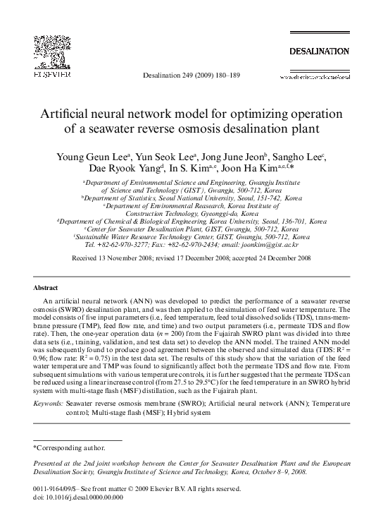(PDF) Artificial neural network model for optimizing operation of a seawater reverse osmosis ...